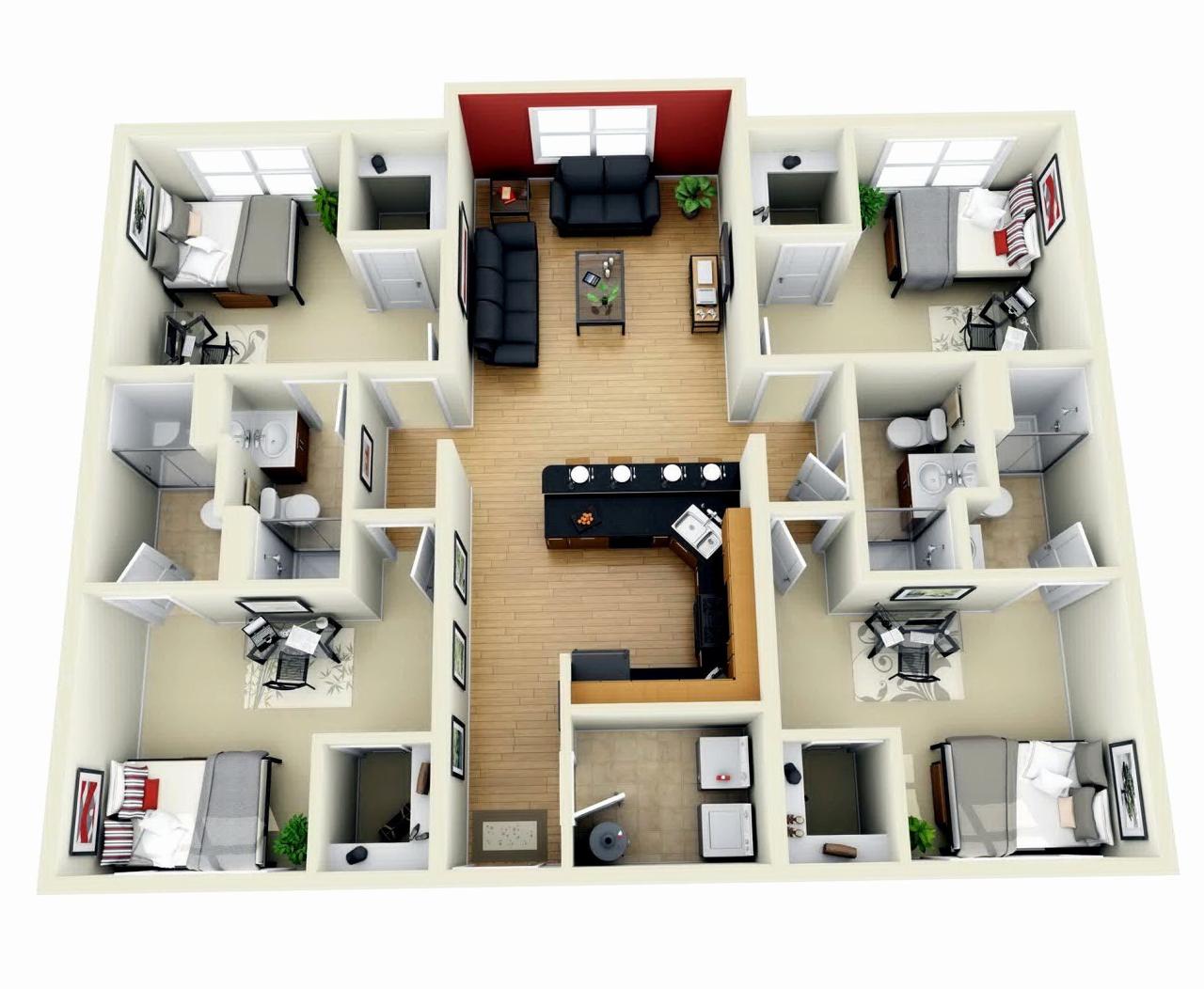 Cool 4 Room House Plan Pictures 3D 2023 - House Floor Plans